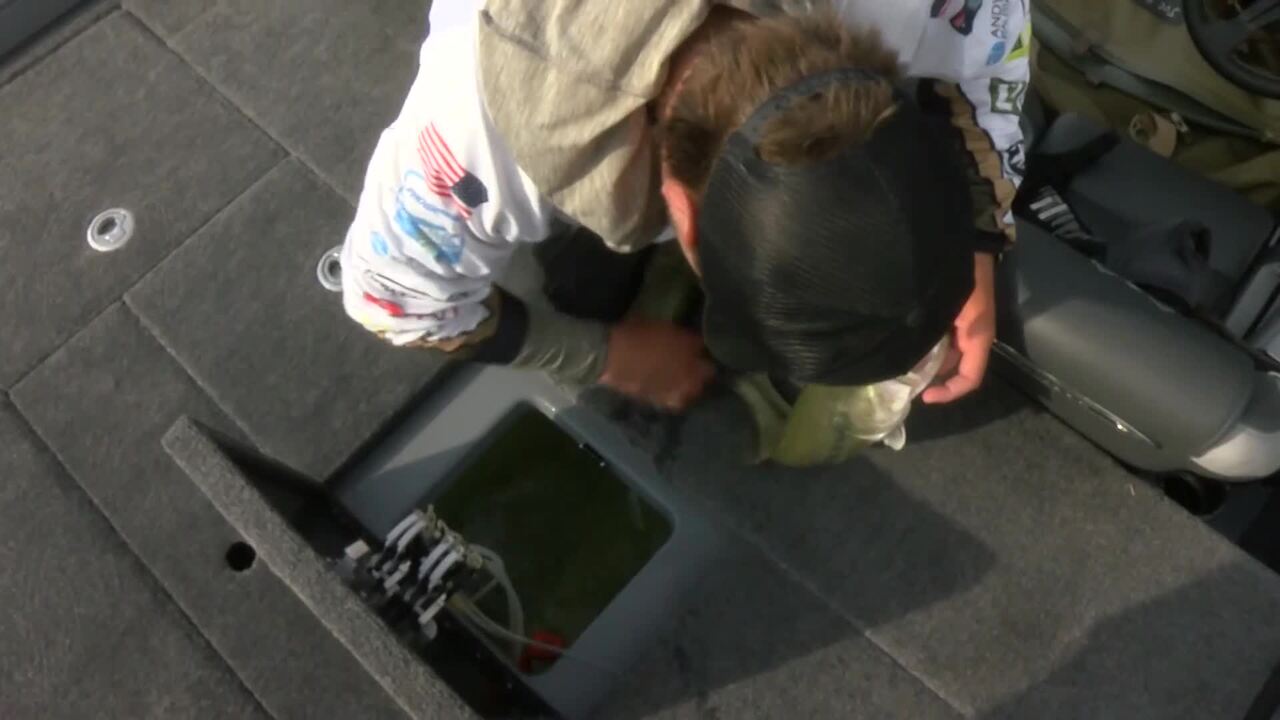 Loberg with his first good bite of Day 3 - Bassmaster